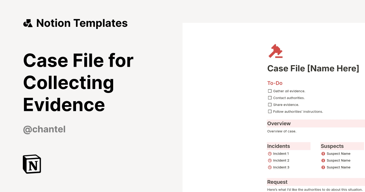 Case File for Collecting Evidence Template by Chantel | Notion Marketplace