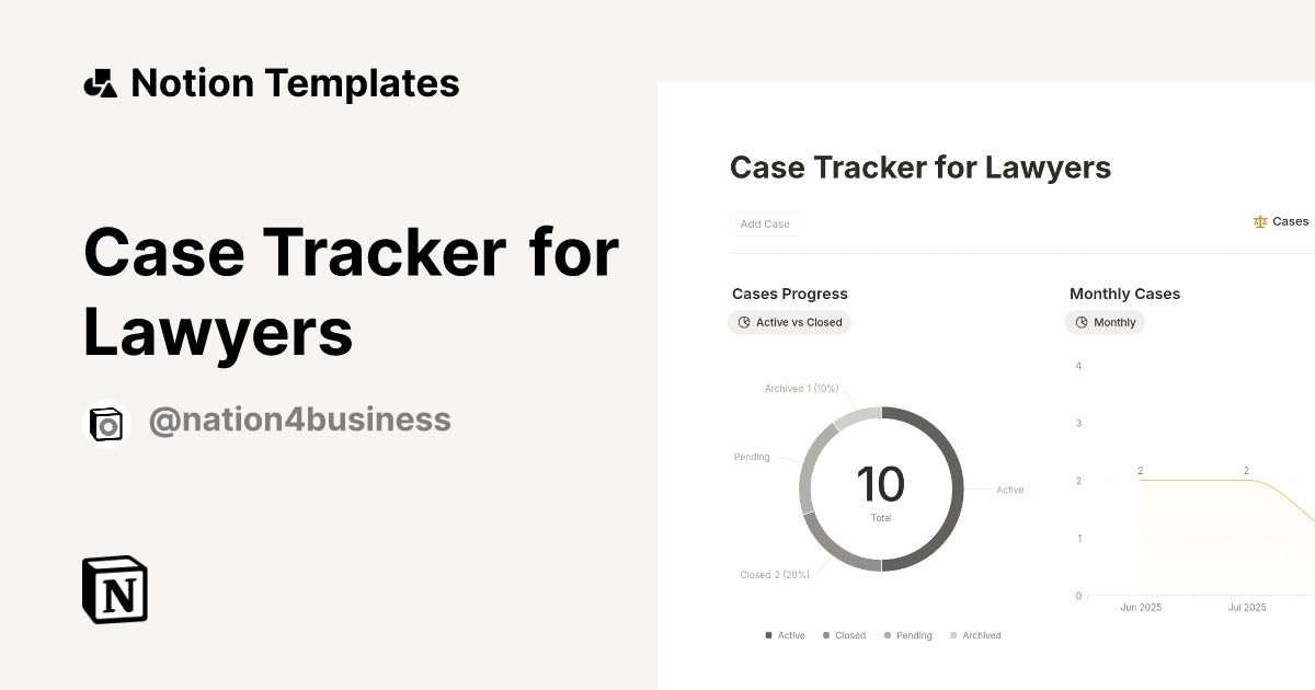 Case Tracker for Lawyers Template by Nation4Business | Notion Marketplace