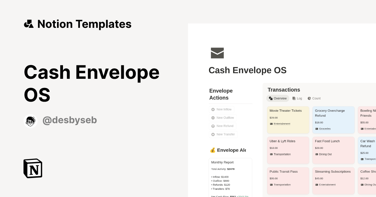Cash Envelope OS Template by desbyseb | Notion Marketplace