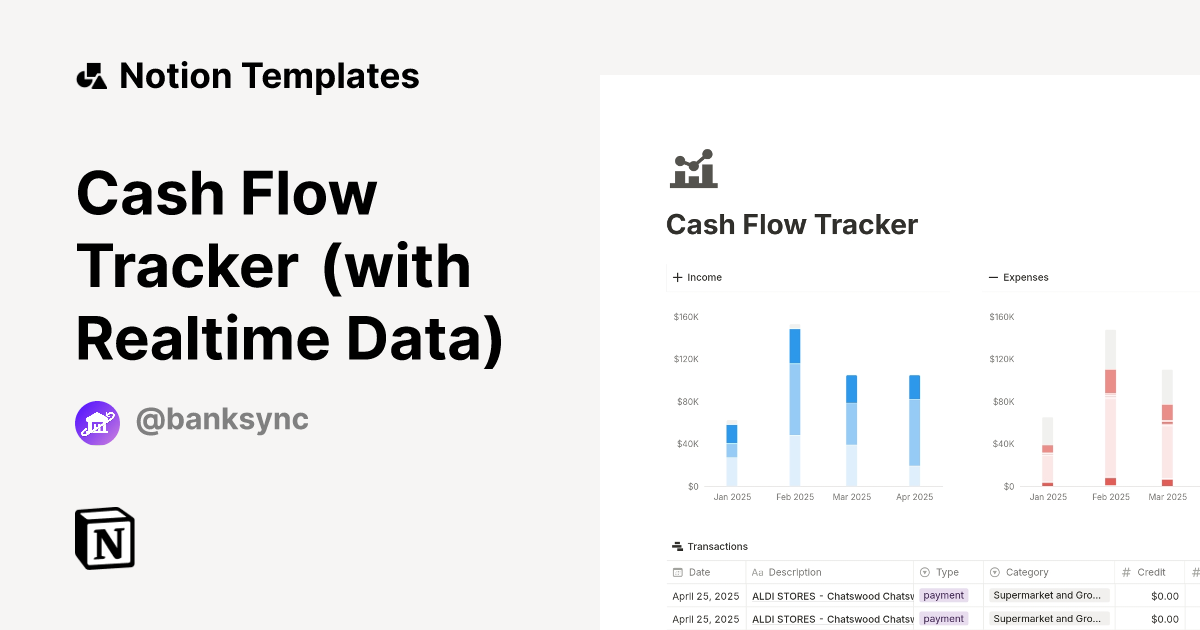Cash Flow Tracker (with Realtime Data) Template | Notion Marketplace
