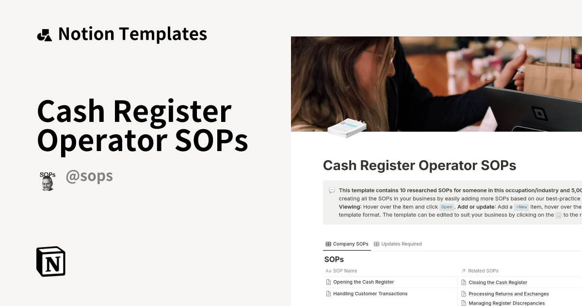 Cash Register Operator SOPs Template by SOPs | Notion Marketplace