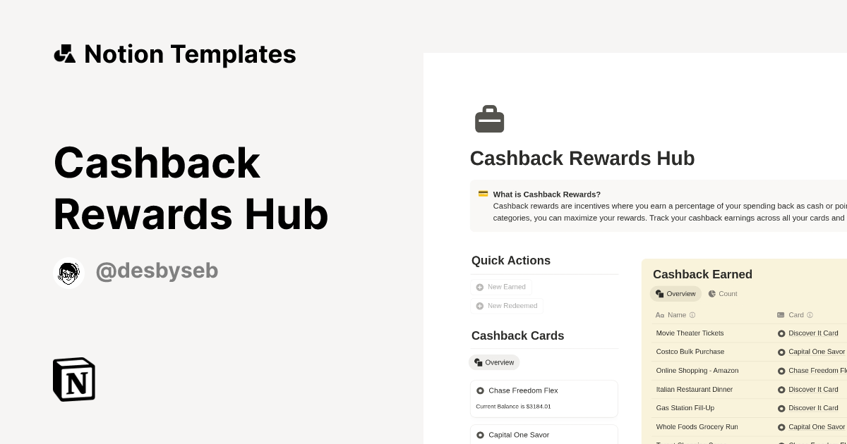 Cashback Rewards Hub Template | Notion Marketplace