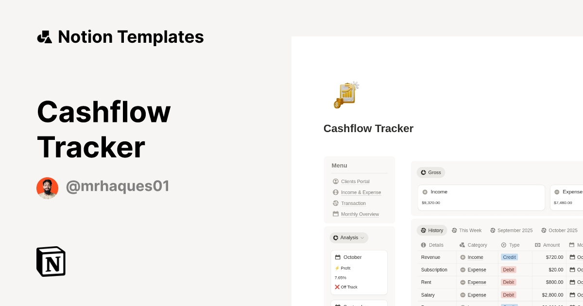 Cashflow Tracker Template by Mr. Haque | Notion Marketplace