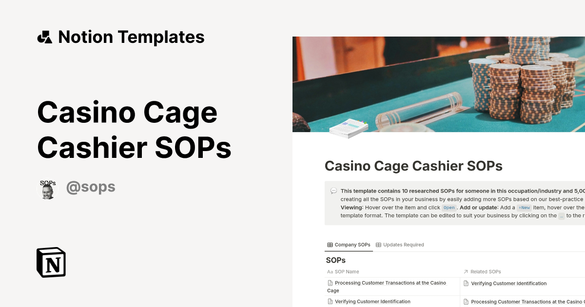Casino Cage Cashier SOPs Template | Notion Marketplace