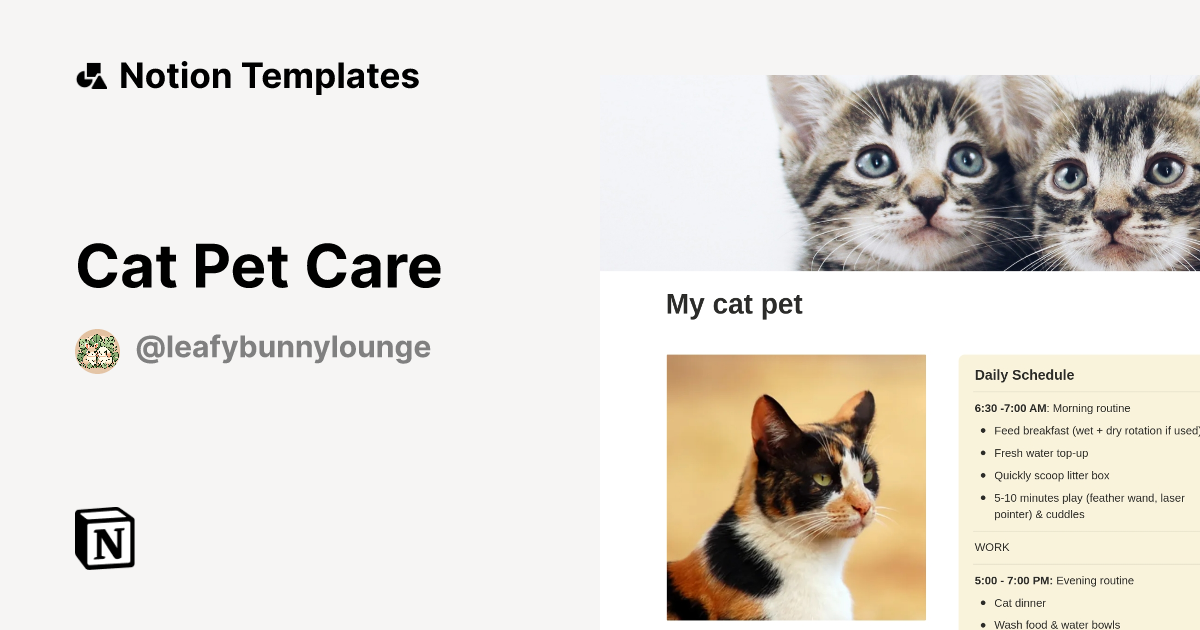 Cat Pet Care Template | Notion Marketplace