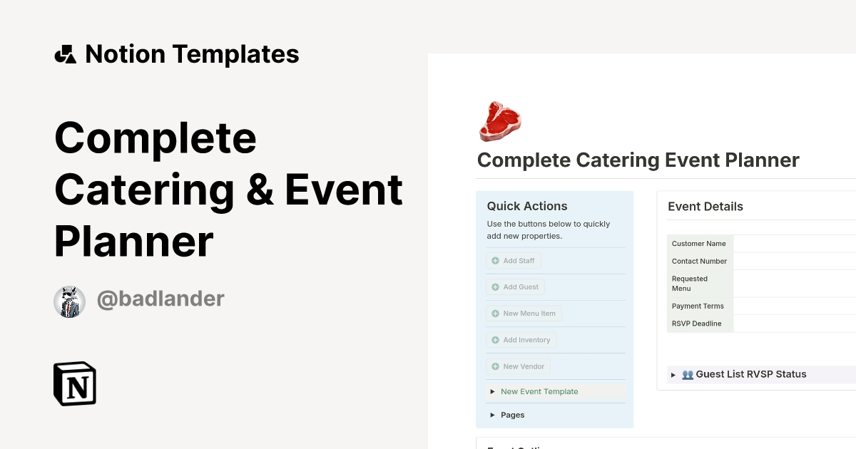 Complete Catering & Event Planner Template by Badlander Digital ...