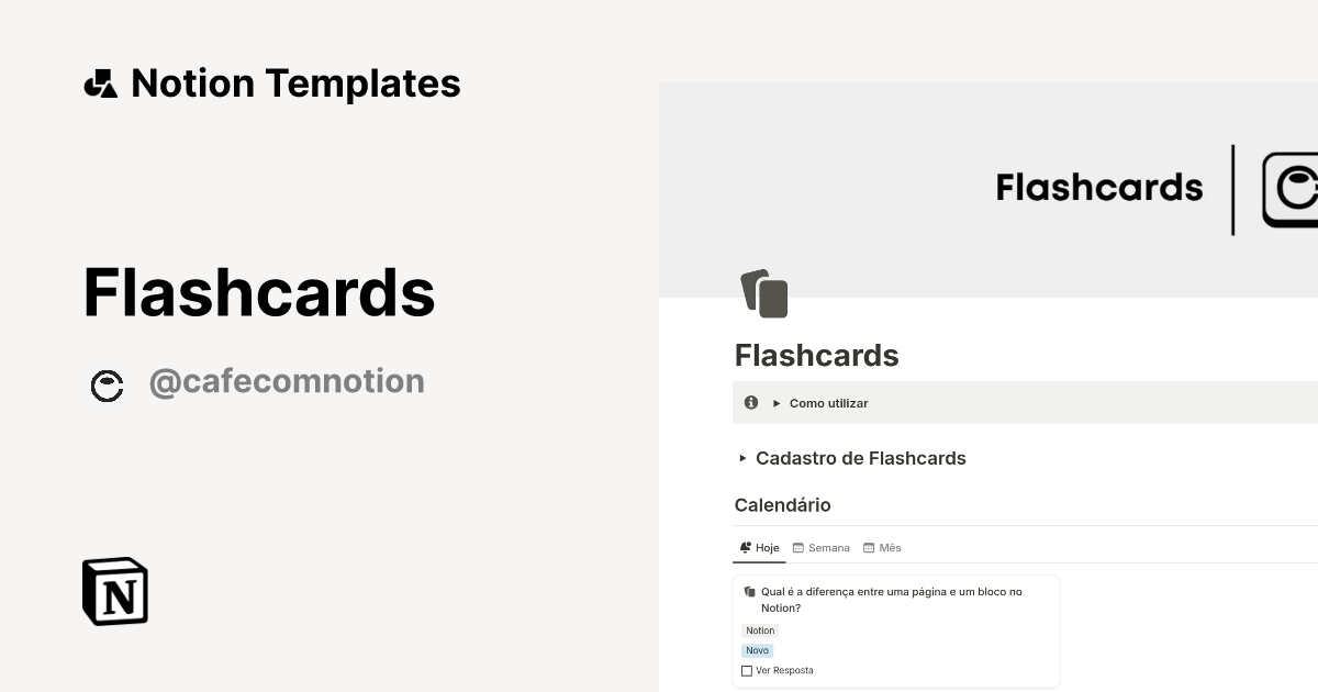 Flashcards Template by Café com Notion | Notion Marketplace