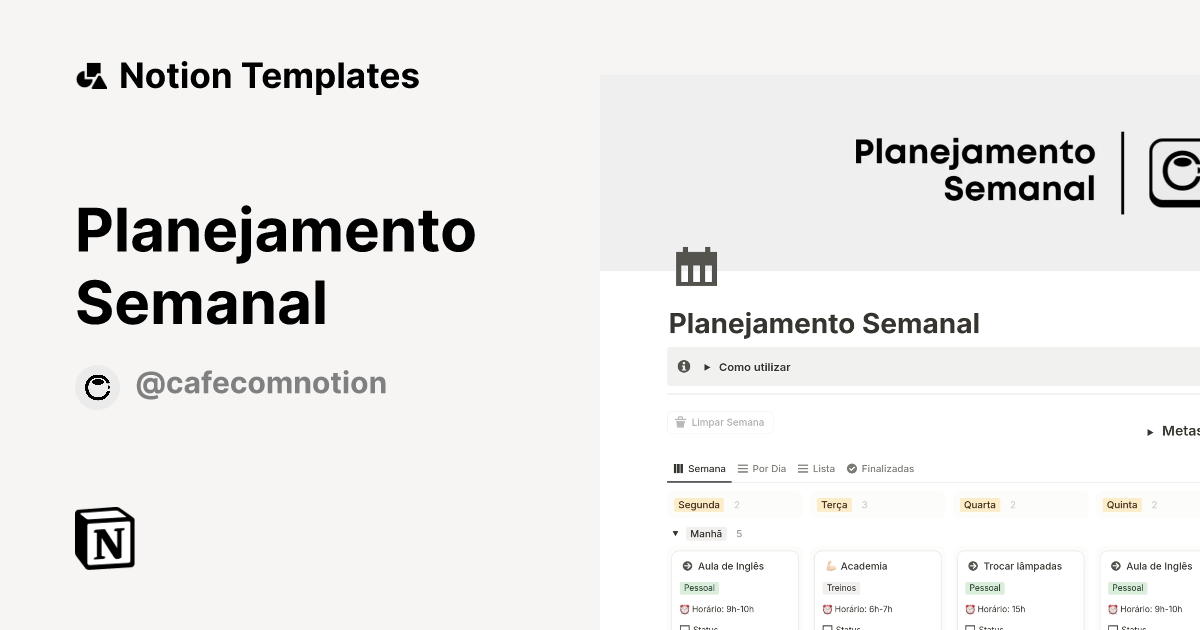 Planejamento Semanal Template | Notion Marketplace
