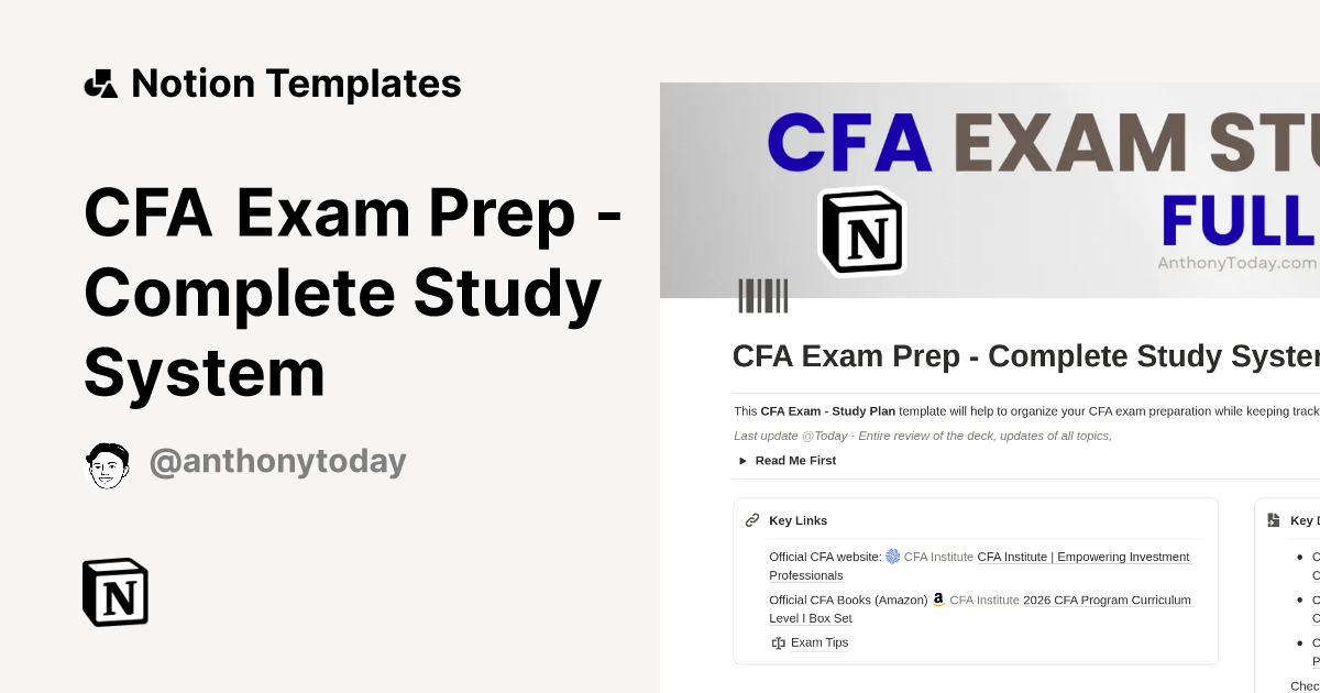 CFA Exam Prep - Complete Study System Template | Notion Marketplace