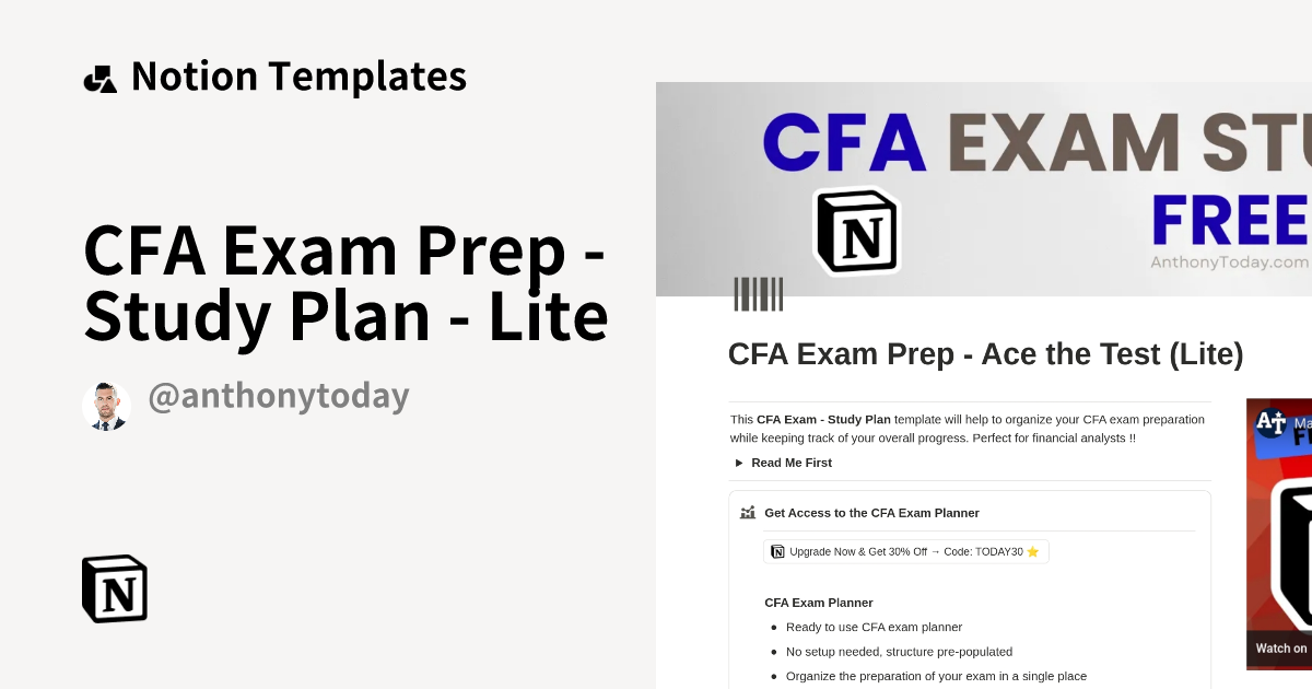 CFA Exam Prep - Study Plan - Lite Template by AnthonyToday 🔐 | Notion ...