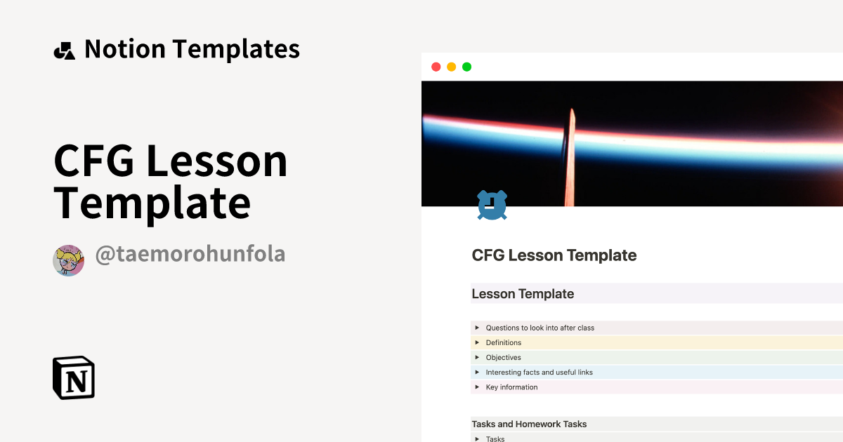 CFG Lesson Template Template by Tolu | Notion Marketplace