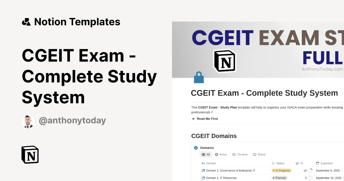 CGEIT Exam Study Plan Template by AnthonyToday | Notion Marketplace