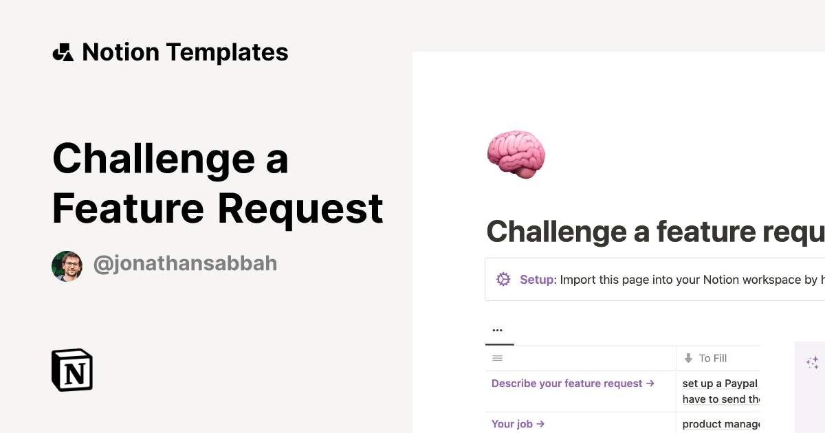 Challenge a Feature Request Template by Jonathan Sabbah | Notion ... Challenge a Feature Request Template by Jonathan Sabbah | Notion ...