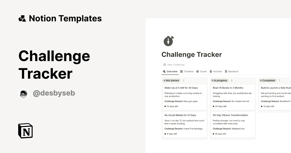 Challenge Tracker Template | Notion Marketplace