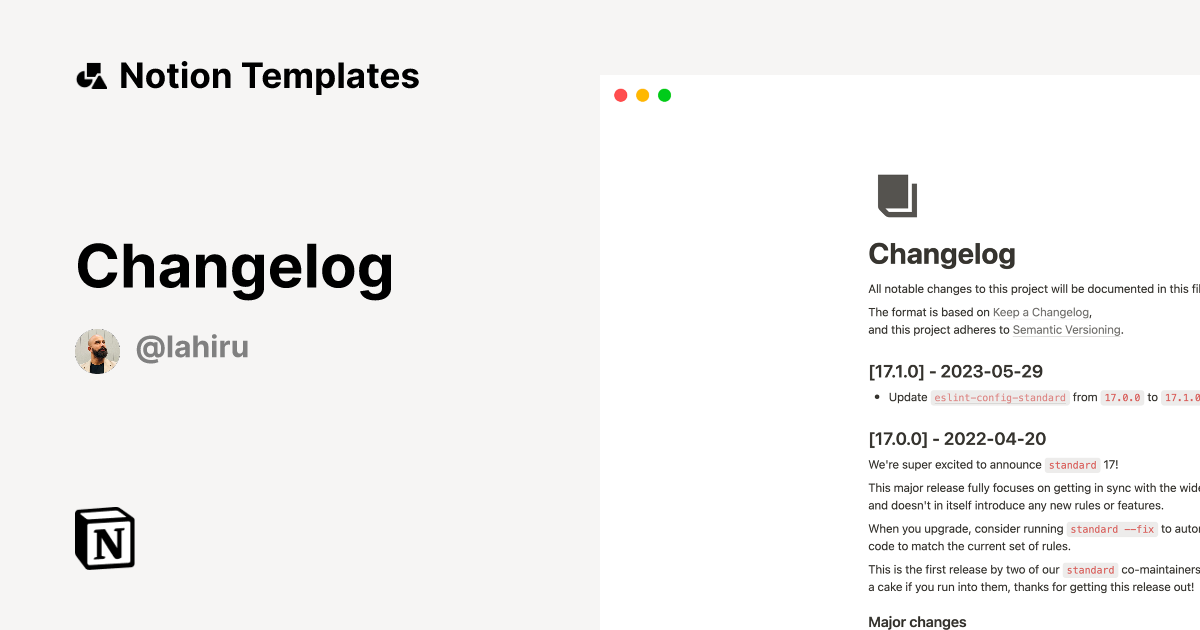 Changelog Template by lahiru | Notion Marketplace