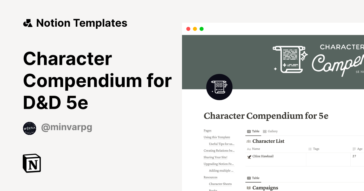 Character Compendium for D&D 5e Template | Notion Marketplace