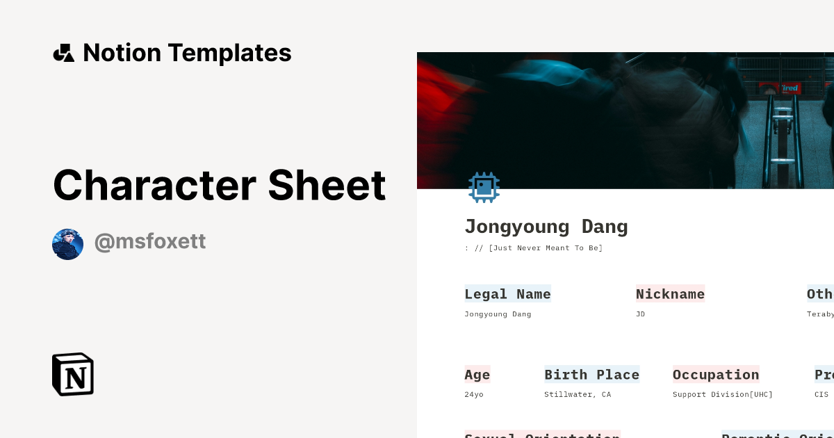 Character Sheet Template | Notion Marketplace