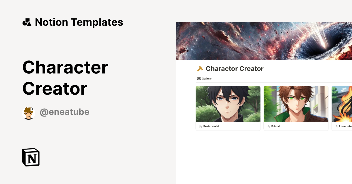 Character Creator Template by Eneatube | Notion Marketplace