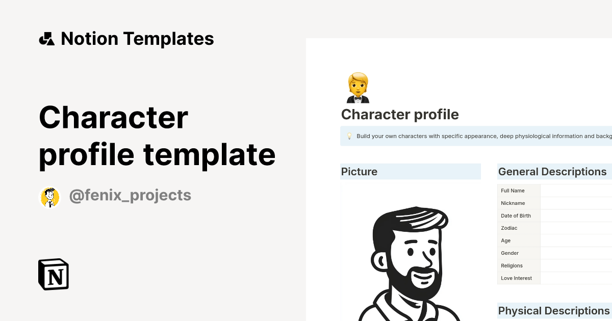 Character profile template Template by Fenix Projects | Notion Marketplace