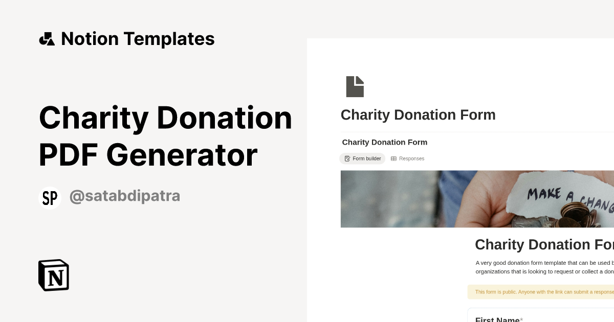 Charity Donation PDF Generator Template | Notion Marketplace