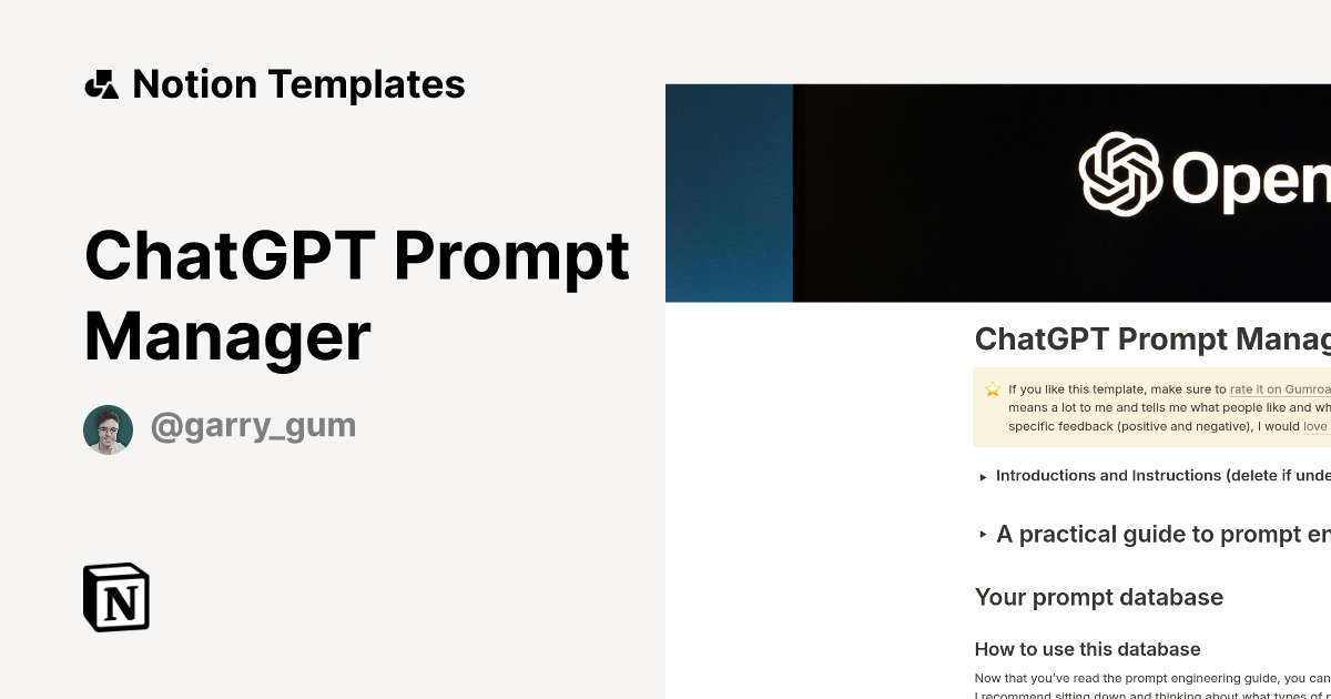 ChatGPT Prompt Manager Template | Notion Marketplace
