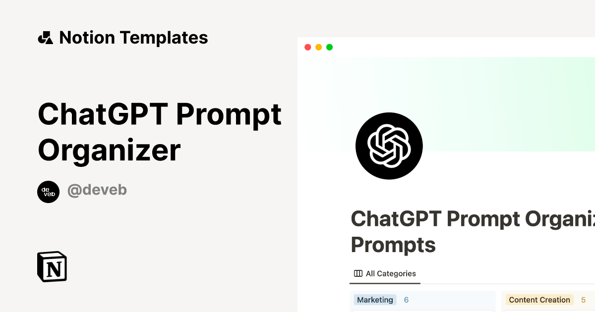 ChatGPT Prompt Organizer Template by Deveb | Notion Marketplace