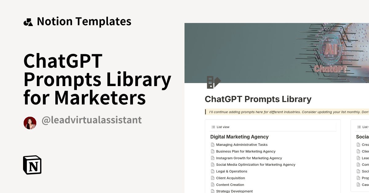 ChatGPT Prompts Library for Marketers Template | Notion Marketplace