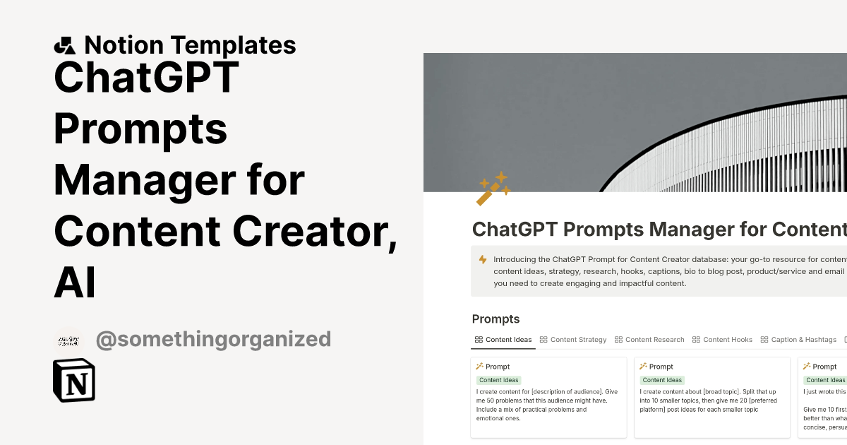 ChatGPT Prompts Manager for Content Creator, AI Template | Notion Marketplace