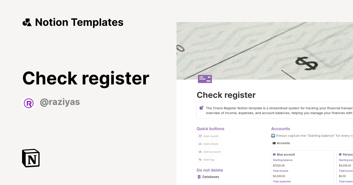 Check register Template by Raziya | Notion Marketplace