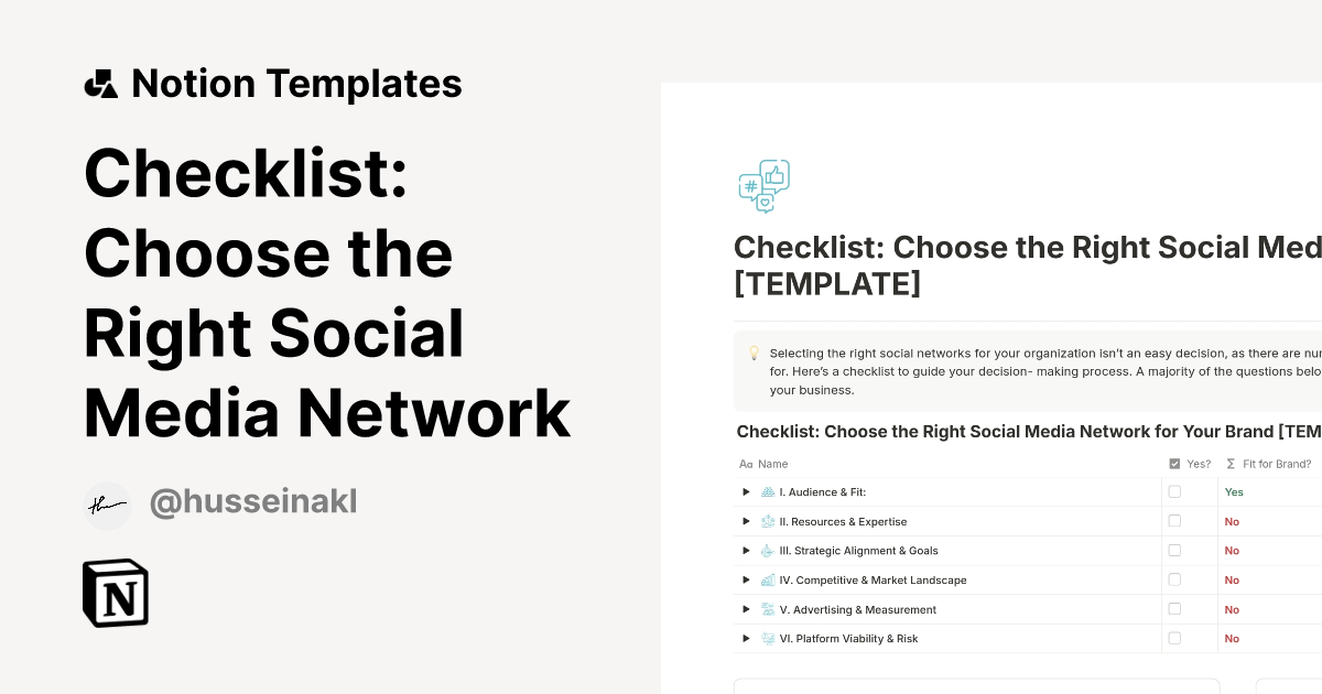 Checklist: Choose the Right Social Media Network Template | Notion ...