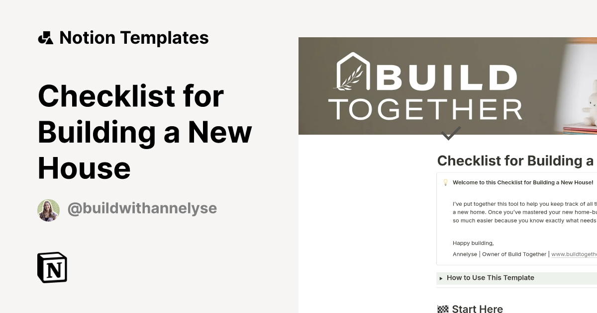 Checklist for Building a New House Template by Build Together Project ...