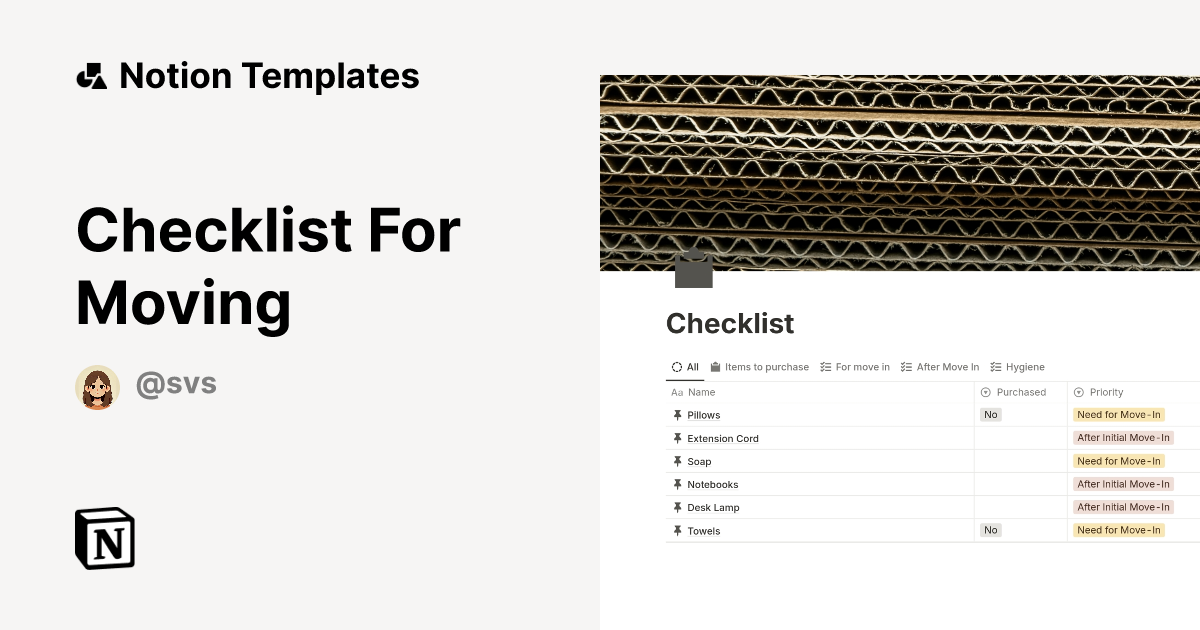 Checklist For Moving Template by SV | Notion Marketplace