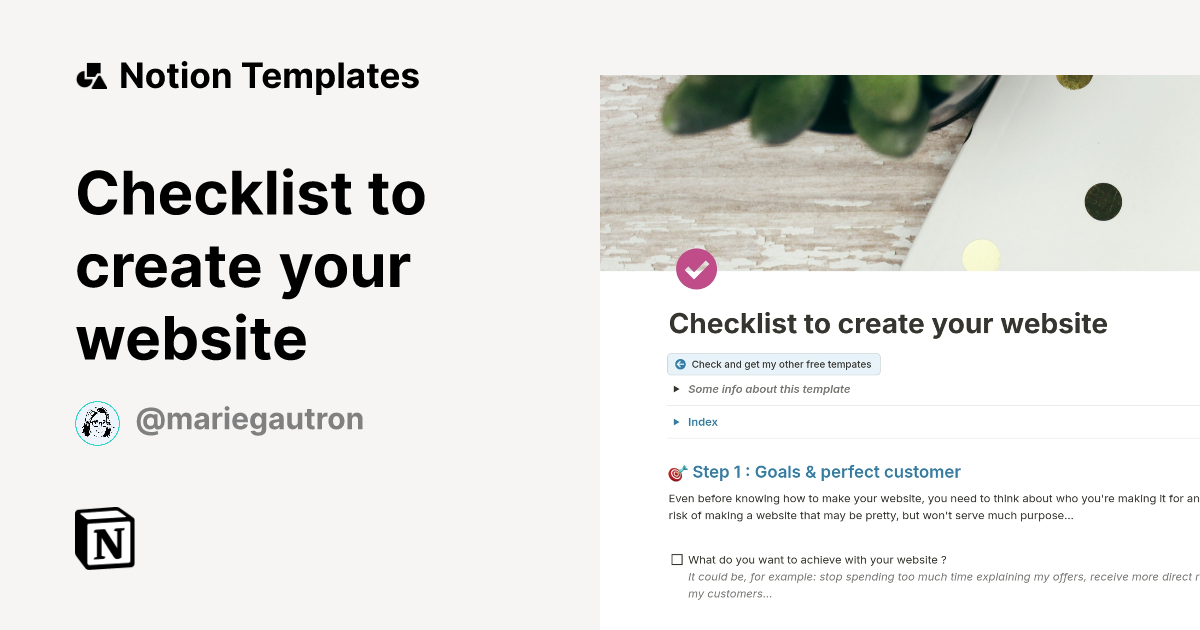 Checklist to create your website Template | Notion Marketplace