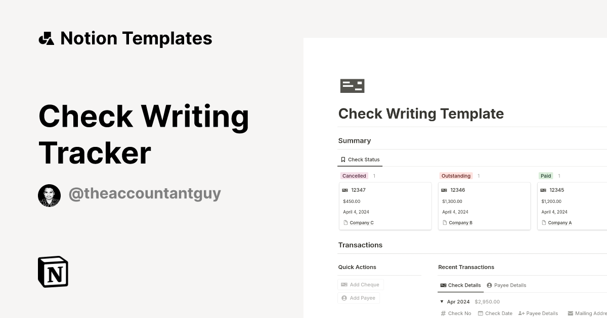 Check Writing Tracker Template by theaccountantguy | FinanceGuy ...