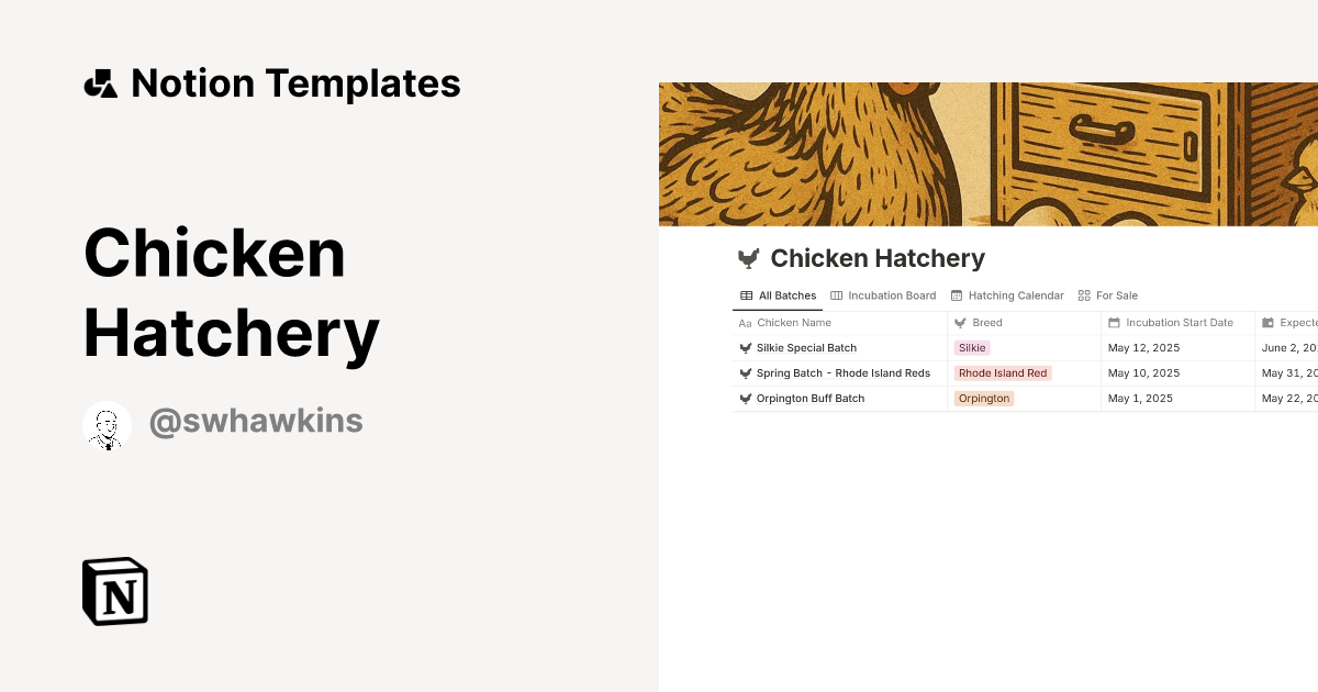 Chicken Hatchery Template by Scott W. Hawkins | Notion Marketplace