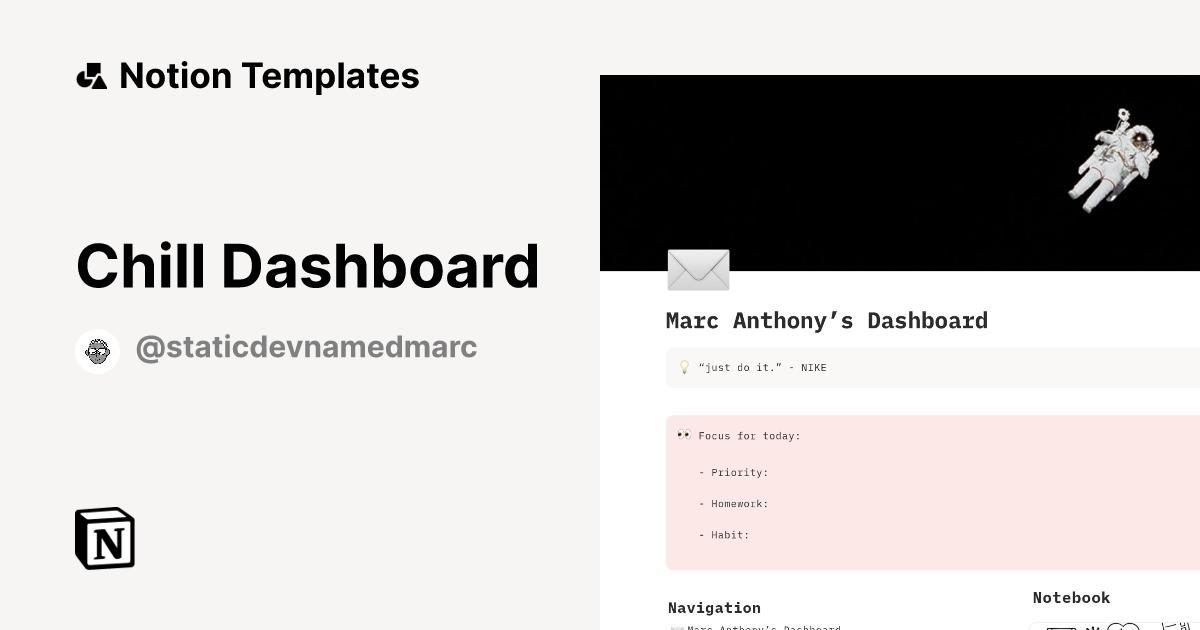 Chill Dashboard Template by marcstaticdev | Notion Marketplace