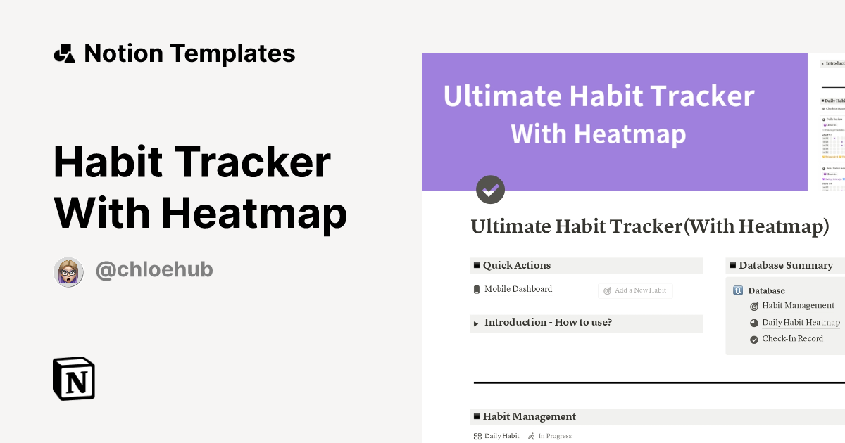 Habit Tracker With Heatmap Template by Chloe Hub | Notion Marketplace