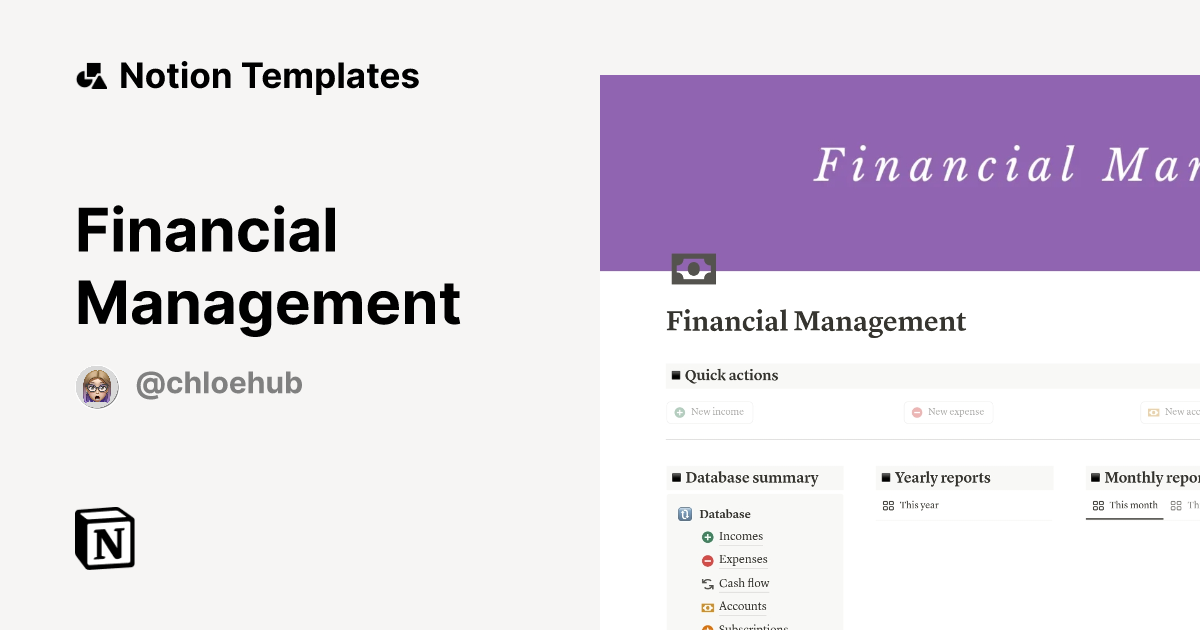 Financial Management Template by Chloe Hub | Notion Marketplace