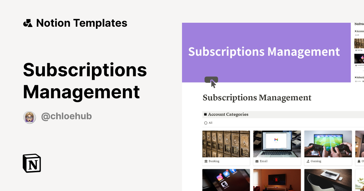 Subscriptions Management Template by Chloe Hub | Notion Marketplace