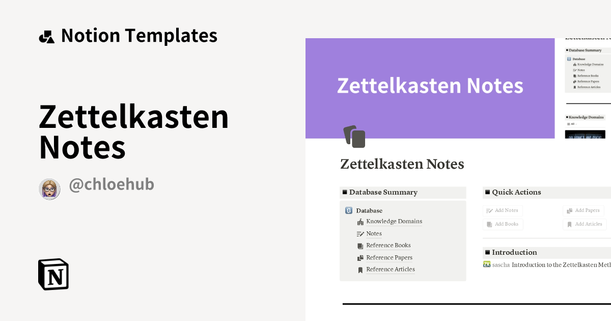 Zettelkasten Notes Template by Chloe Hub | Notion Marketplace
