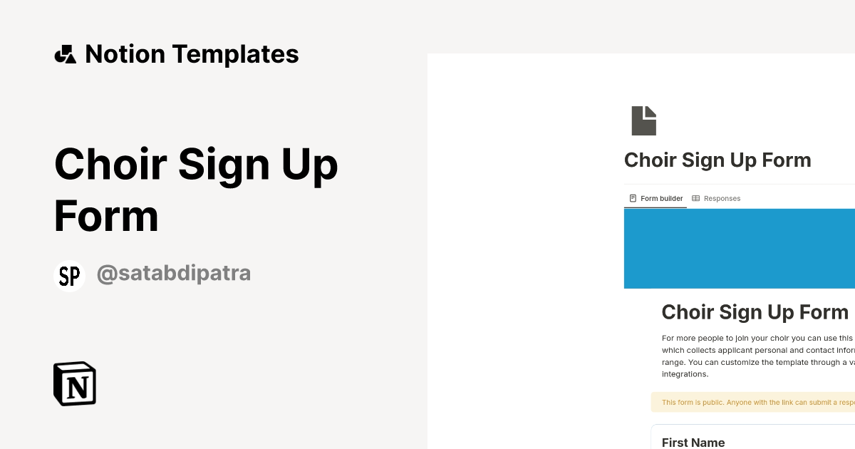Choir Sign Up Form Template by Satabdi Patra | Notion Marketplace