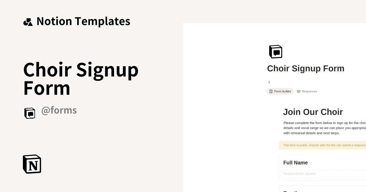 Choir Signup Form Template | Notion Marketplace