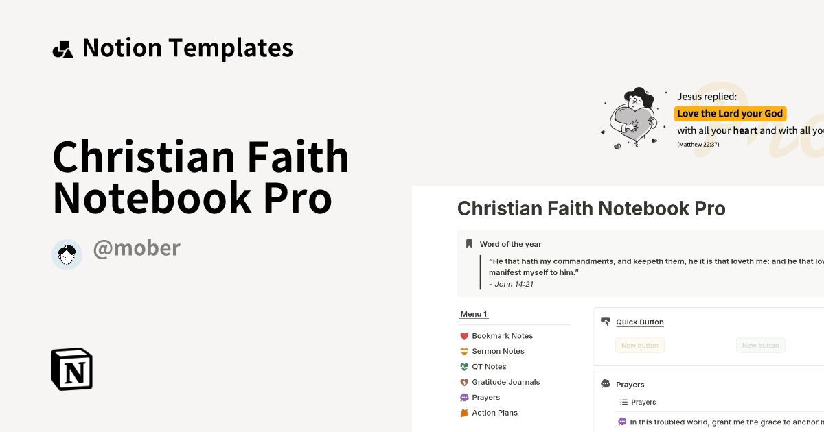 Christian Faith Notebook Pro Template by 모베르 | MoBer | Notion Marketplace