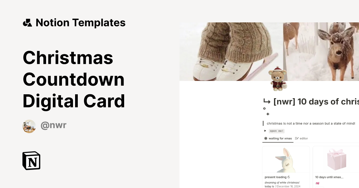 Christmas Countdown Digital Card Template | Notion Marketplace