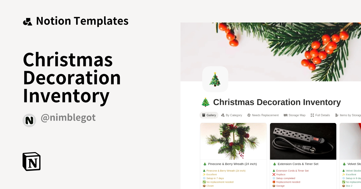Christmas Decoration Inventory Template by NimbleGot | Notion Marketplace