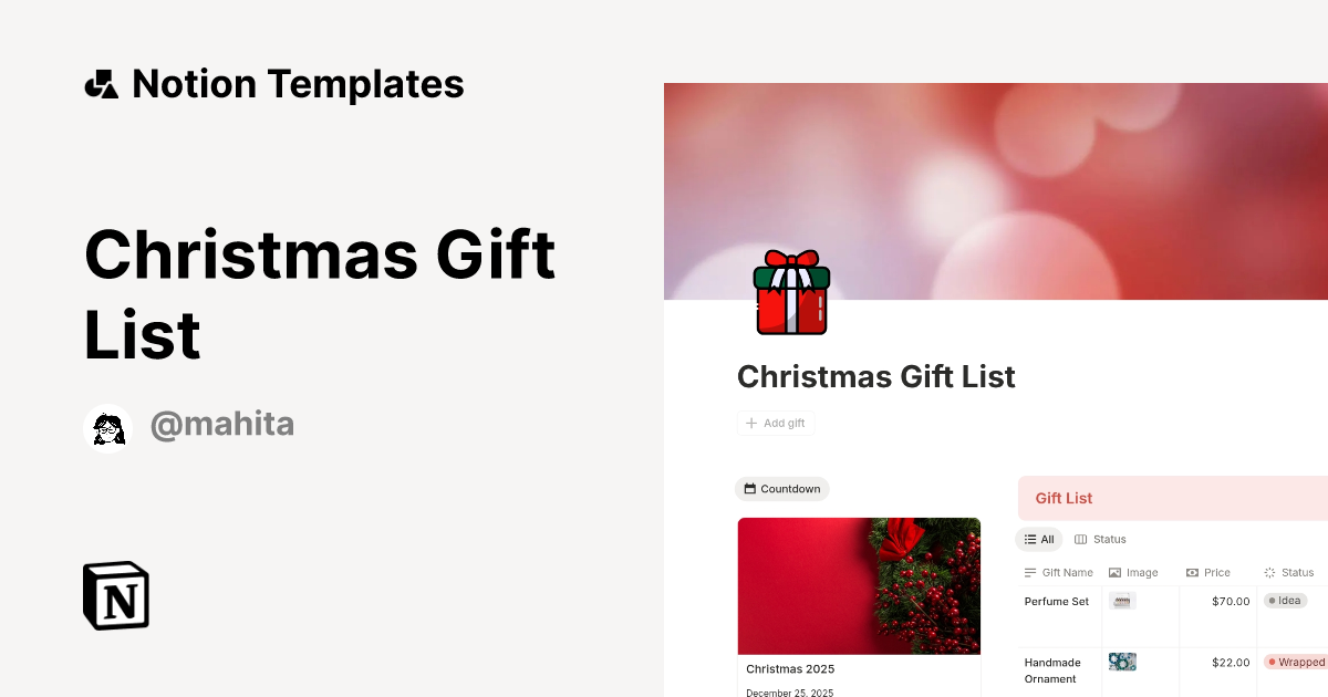 Christmas Gift List Template | Notion Marketplace