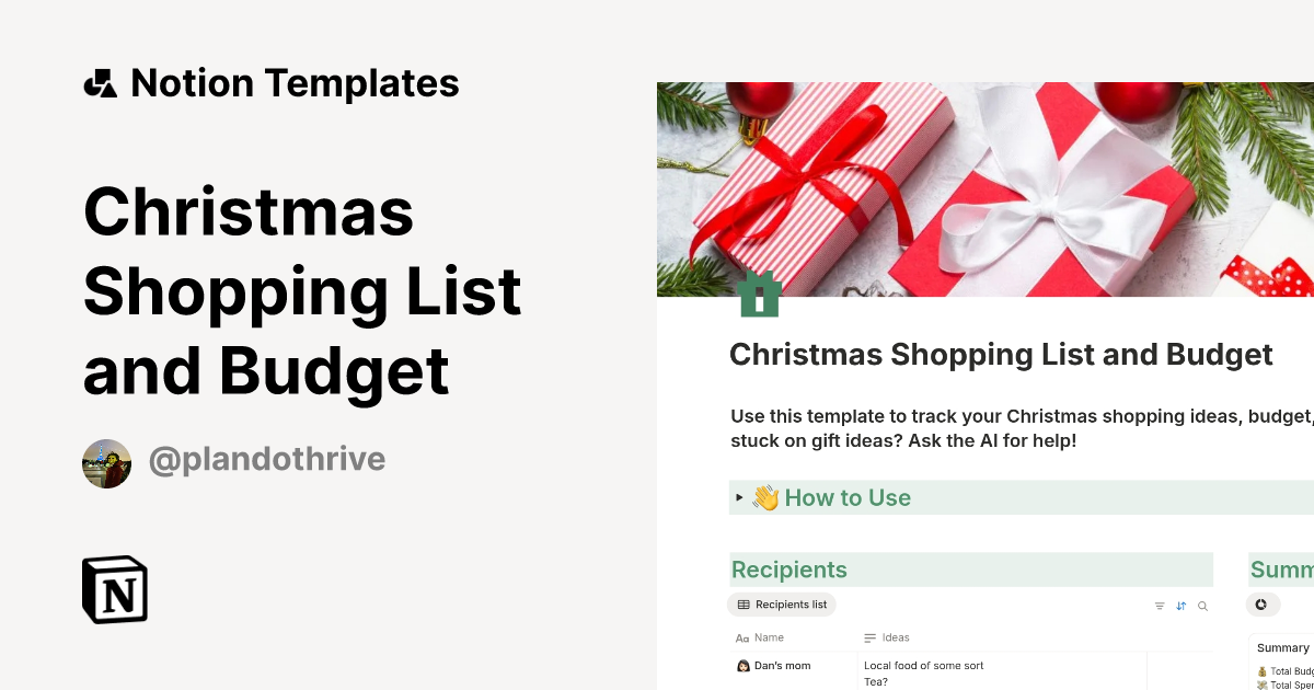 Christmas Shopping List and Budget Template by Katy Stalcup | Notion ...