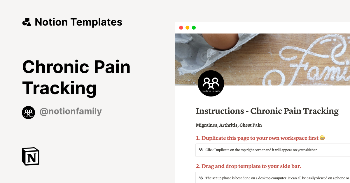 Chronic Pain Tracking Template by Notion Family | Notion Marketplace