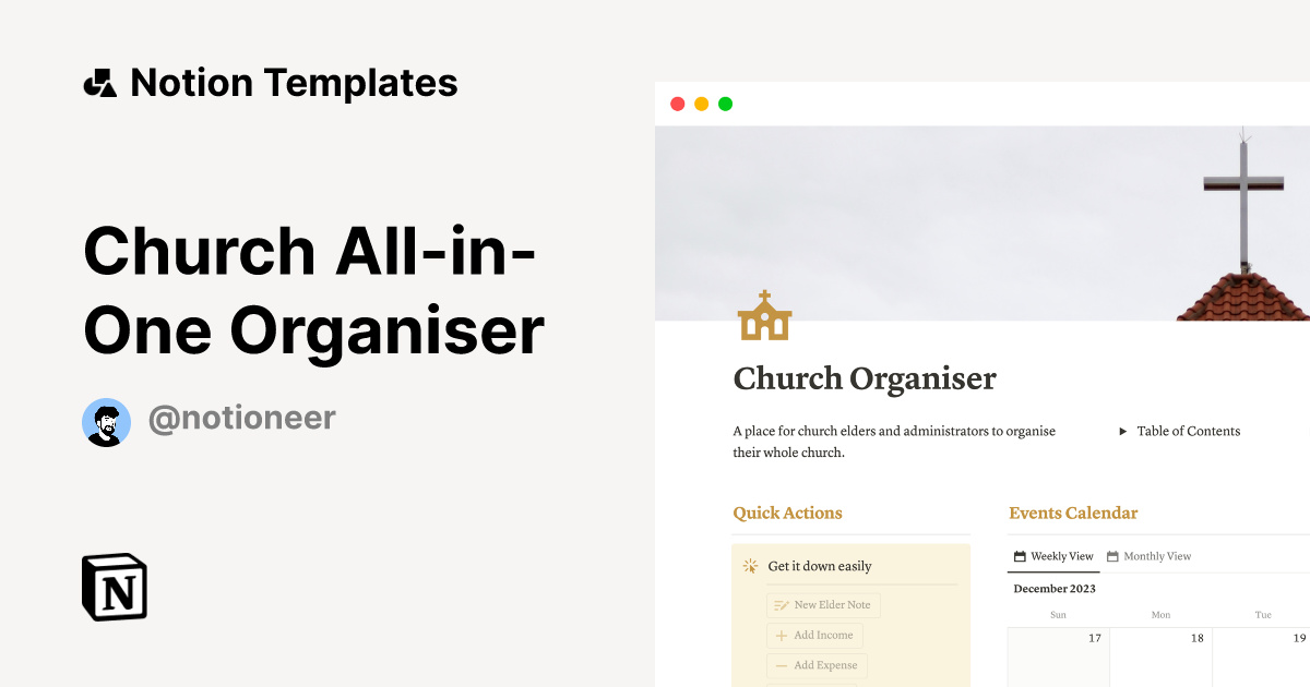 Church All-in-One Organiser Template by Con The Notioneer | Notion ...