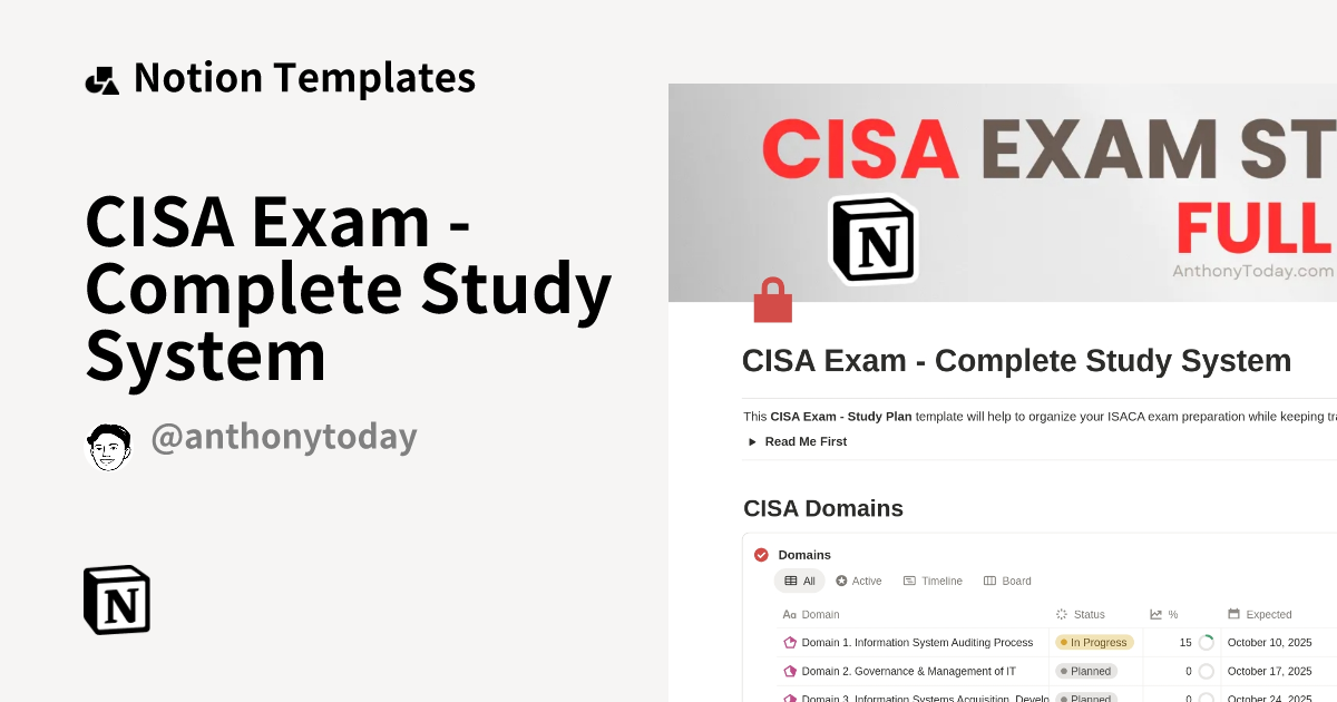 CISA Exam Study Plan Template by AnthonyToday | Notion Marketplace